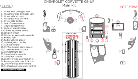 2008-2010 Chevrolet Corvette C6 Main Dash & Interior Trim Kit, Auto ...