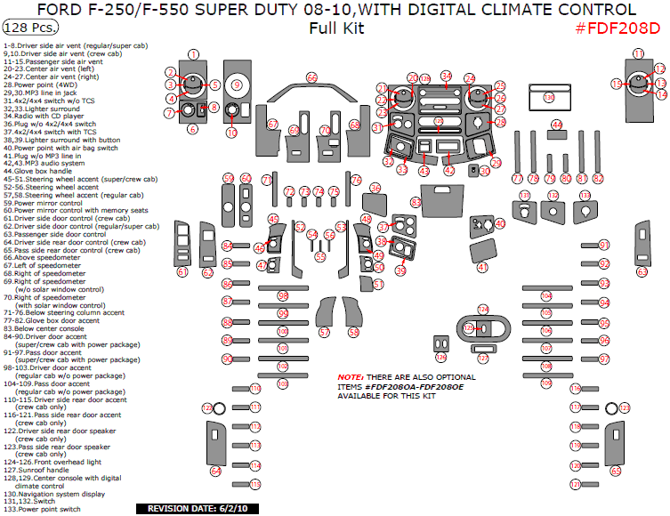 2008-2010 Ford F250 F550 SD w/ Digital Climate Control, Full Dash Trim ...