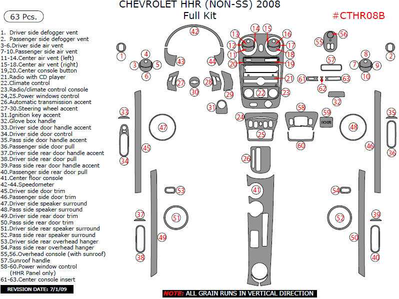 08 Chevrolet HHR Full Dash Trim Kit, 63 Pcs (Non-SS) Auto Accessories
