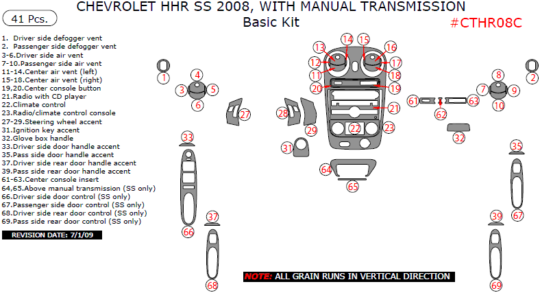 08 Chevrolet HHR SS Only Dash Trim Kit, w/ Manual Transmission, 41 Pcs ...