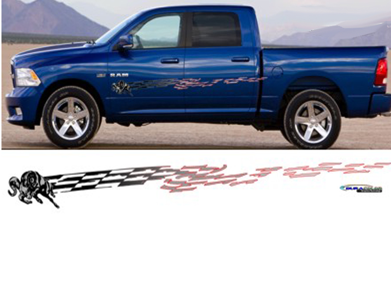2009-2018 Chargin' Ram and Checker Flag Body Side Graphics Kit 1