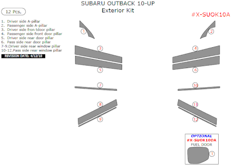 2010 2011 Subaru Outback Exterior Trim Kit Package, 12 Pcs