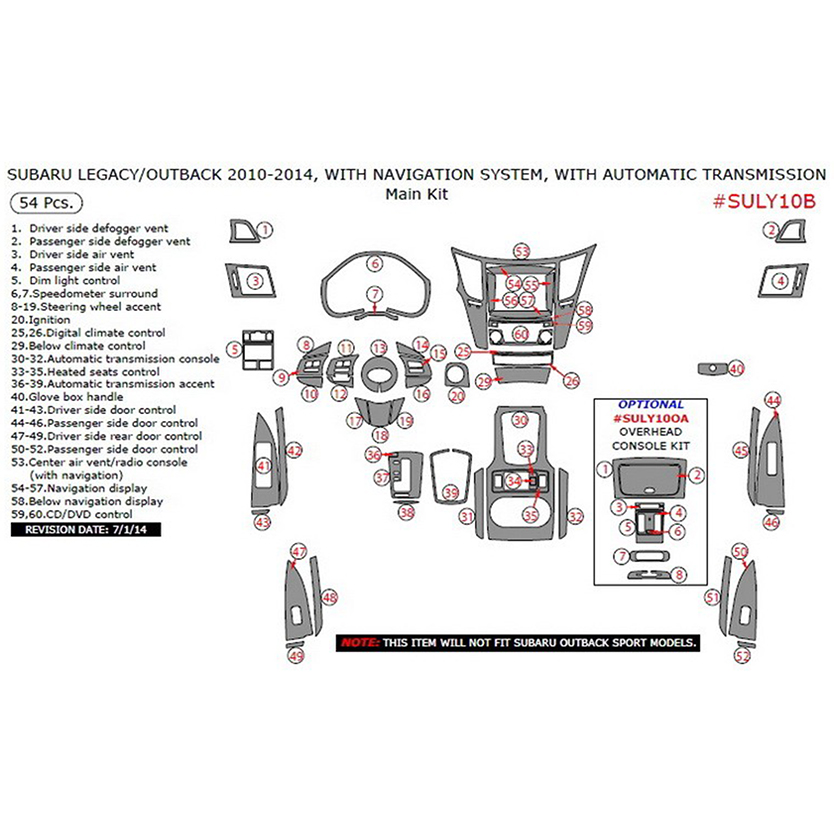2010-2014 Subaru Outback/Legacy Main Dash & Interior Trim Kit, w ...