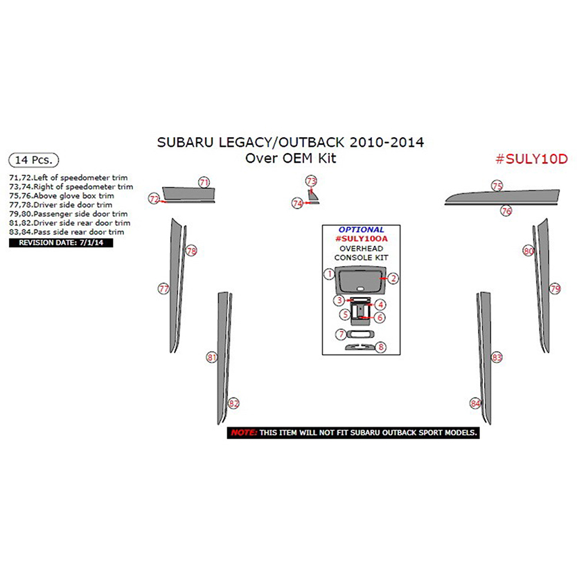 2010-2014 Subaru Outback/Legacy Over OEM Trim Kit, 14 Pcs | SULY10D