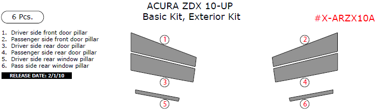 2010 Acura ZDX Basic Exterior Trim Kit, 6 Pcs (Includes Ooor & Window ...