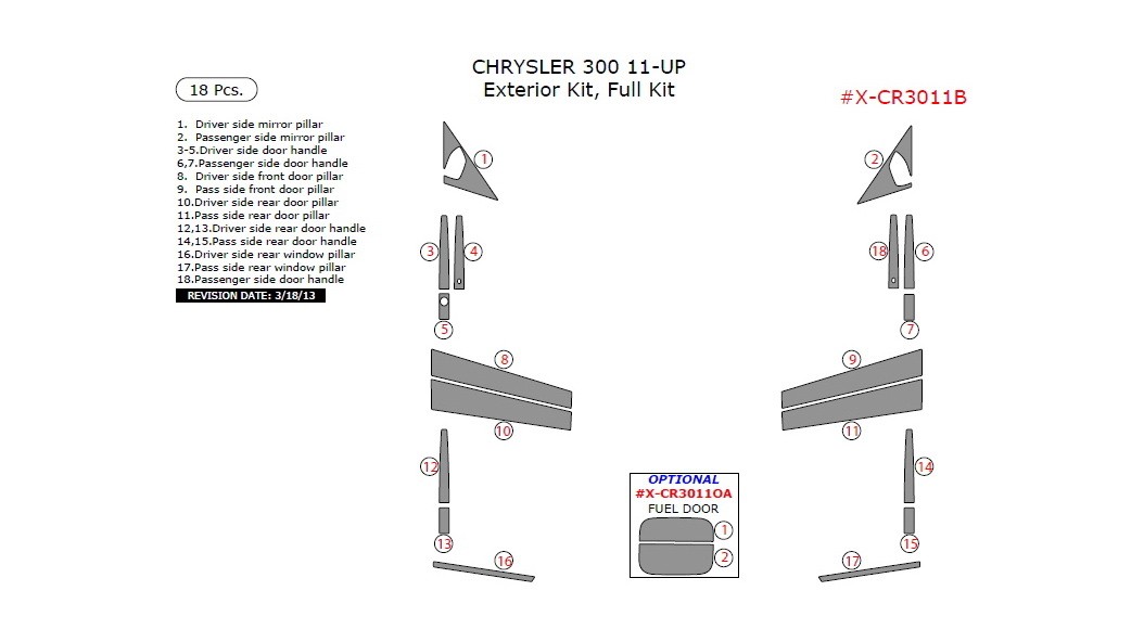 2011-2018 Chrysler 300 Full Exterior Trim Kit, 18 Pcs