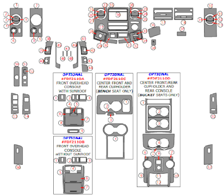 2011-2016 Ford F-250 F-550 Super Duty Basic Dash Trim Kit, w/o OEM Wood ...