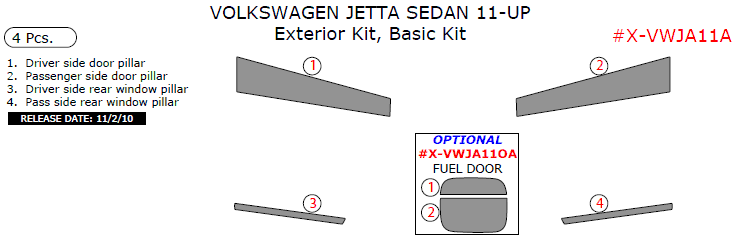 2011 VW Jetta Sedan Exterior Basic Trim Kit, 4 Pcs