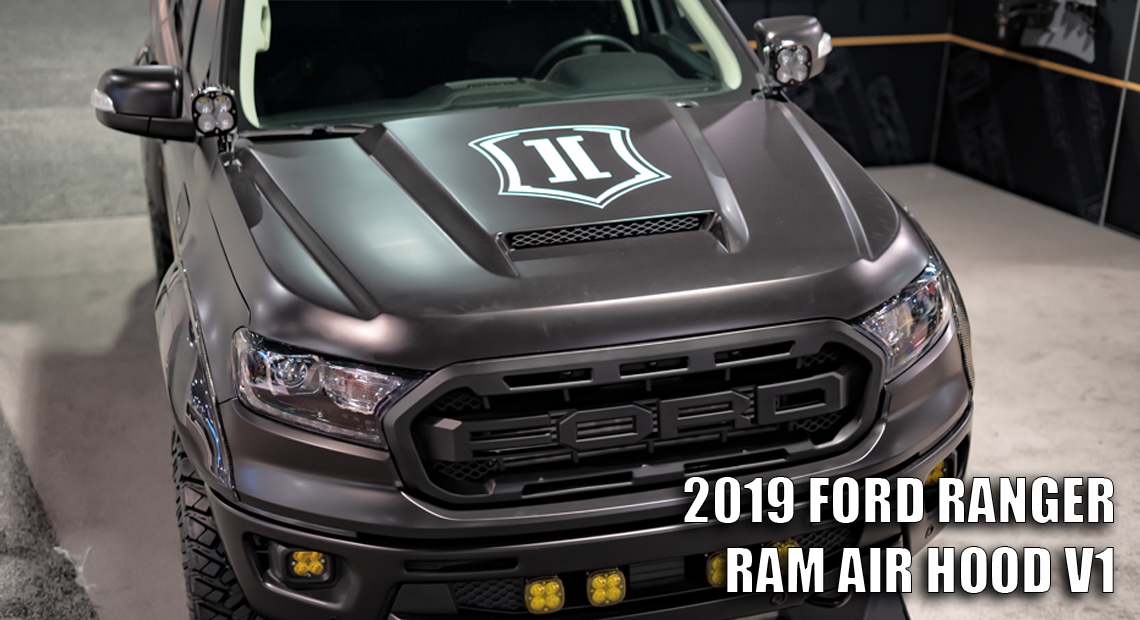RkSport Ford Ranger V1 Fiberglass Ram Air Hood 2019-2022