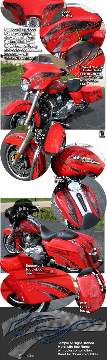 Harley-Davidson Street Glide Touring Bike Flame Graphics Kit 3
