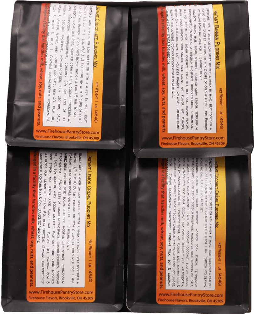 4 Flavor Instant Pudding Mix Sampler Pack by Firehouse Flavors