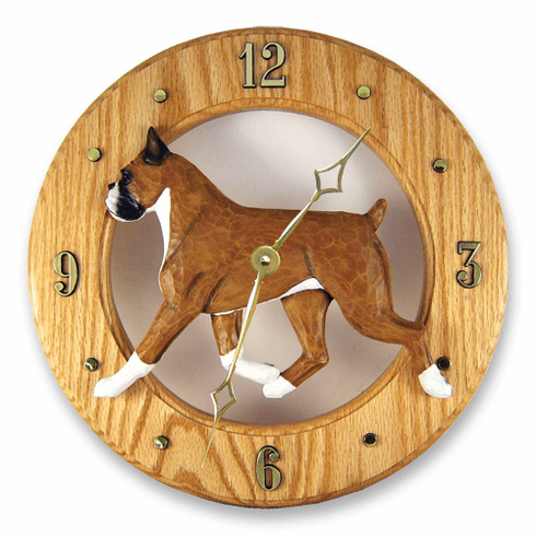 Boxer Dog Solid Oak Wall Clock