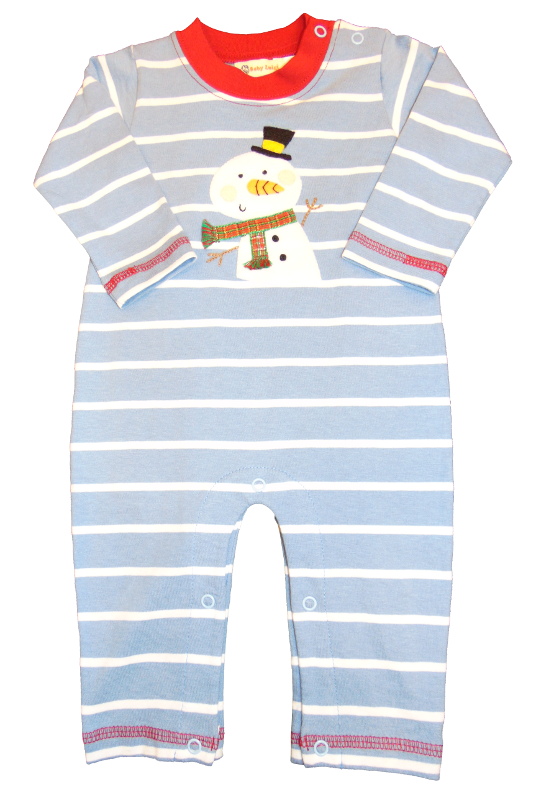 Luigi One Piece Blue Stripe Knit with Snowman Applique. Peruvian pima ...
