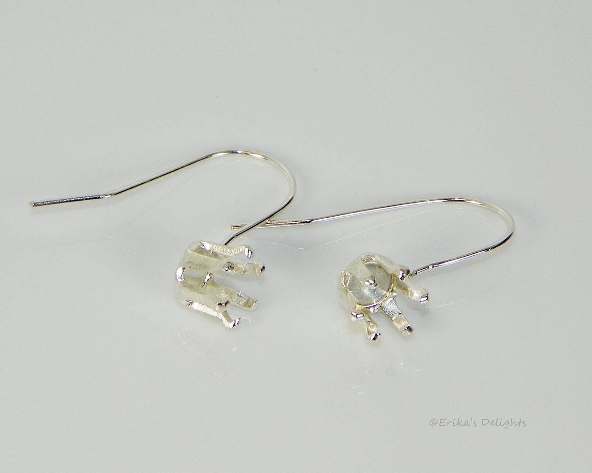 6mm Round Sterling Silver Snap Tite EARWIRE Earring Settings (6 Prong)