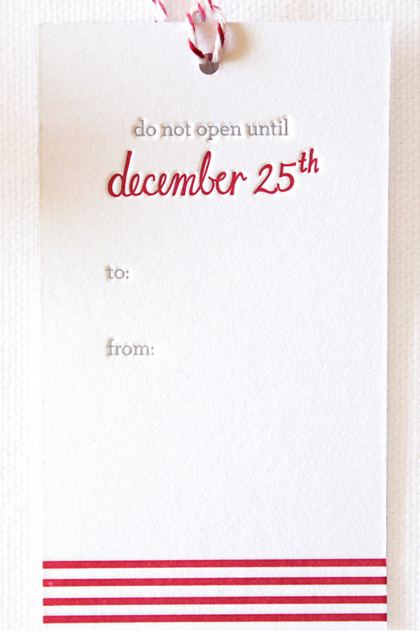 do not open christmas holiday letterpress gift tag