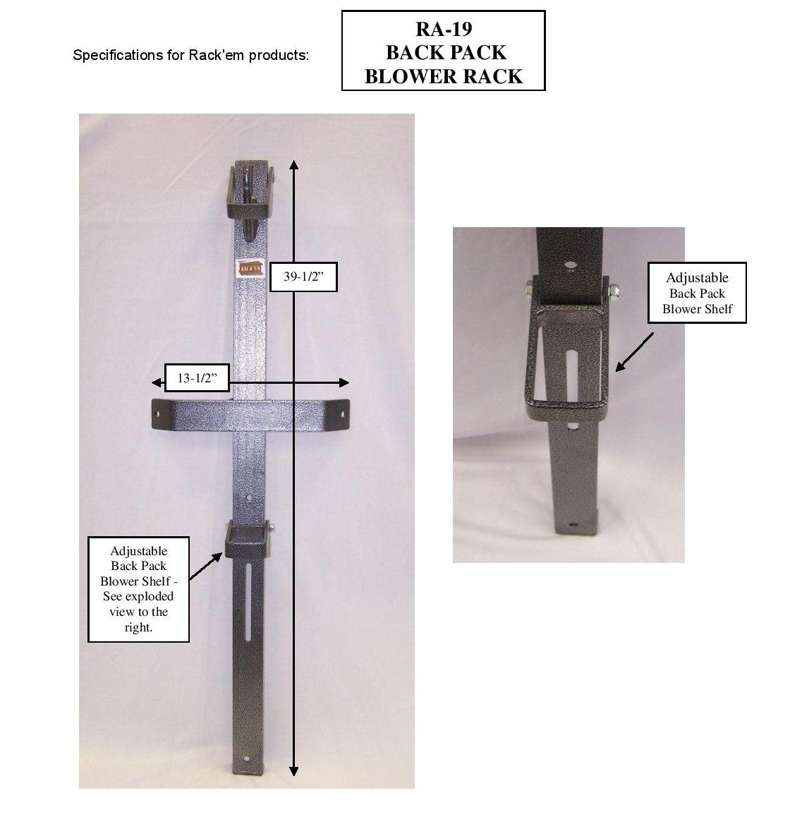 OPEN Back Pack Blower Rack RA-19 Rack'em Mfg.