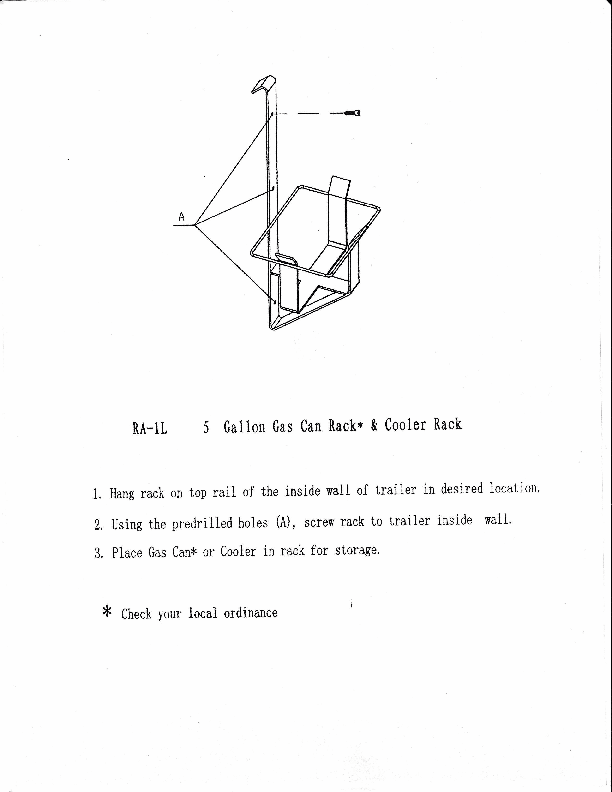 Gas Can and Cooler Rack for Enclosed Trailers RA-1L by Rack'em Mfg.