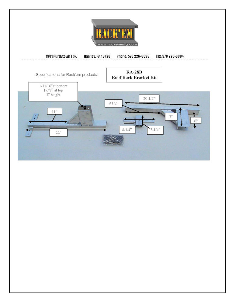 Ladder Rack Bracket Kit PK-28B Rack'em Mfg.