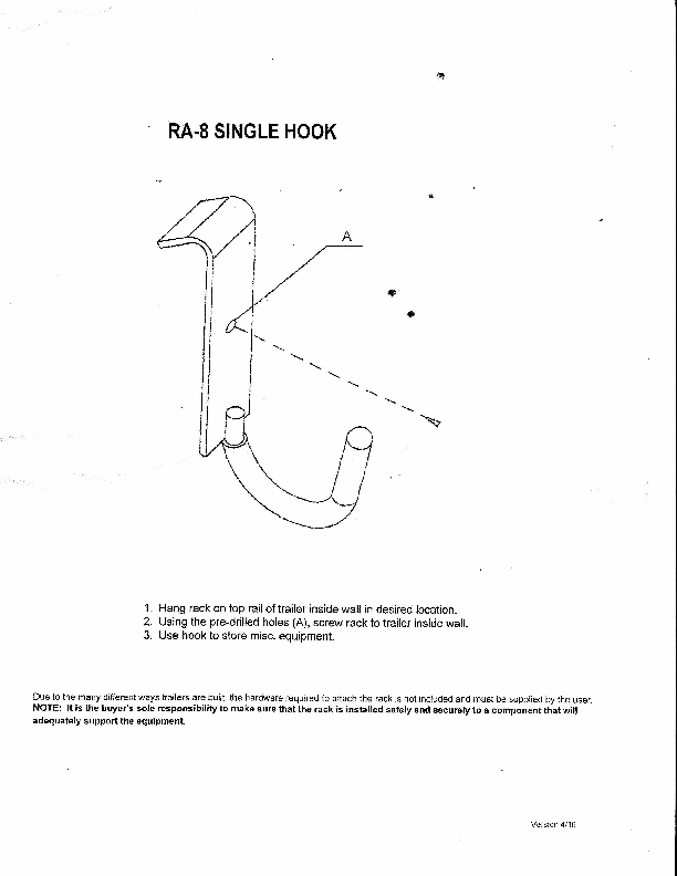 Single Hook Rack RA-8 Rack'em Mfg.