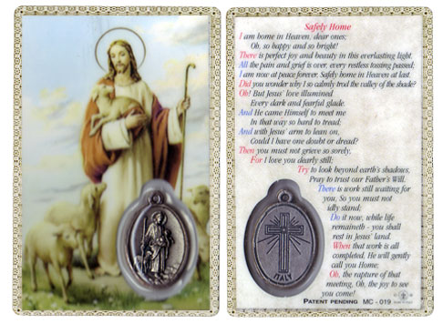 Good Shepherd Safely Home Holy Card with Medal | HolyFamilyOnline.com