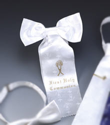 Satin First Communion Arm Bow With Chalices | HolyFamilyOnline.com