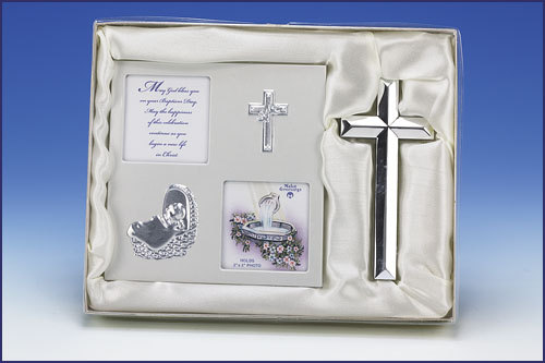 Silver Baptism Photo Frame and Cross Gift Set | HolyFamilyOnline.com