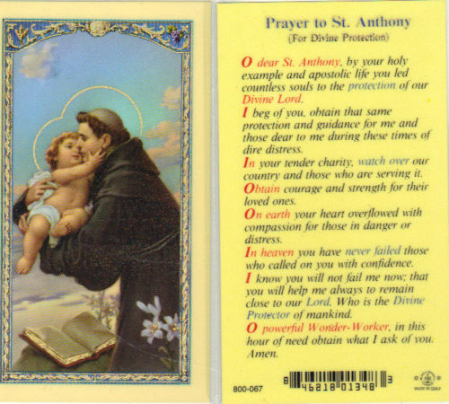 St. Anthony laminated Holy Card | HolyFamilyOnline.com