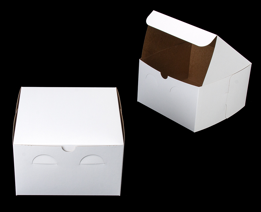 1212 - 8" x 8" x 5" White/Brown Lock & Tab Box without Window