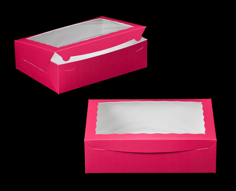 1830 - 14" x 10" x 4" Pink/White Lock & Tab Box with Window