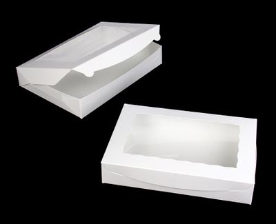 1856 - 14" x 10" x 2 1/2" White Lock & Tab Box with Window