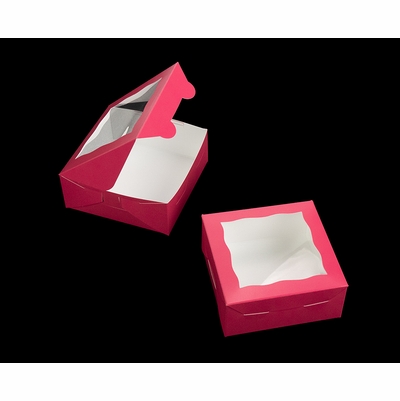 2097 - 6" x 6" x 2 1/2" Pink/White Lock & Tab Box with Window