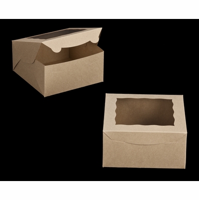 2106 - 8" x 8" x 4" Brown/Brown Lock & Tab Box with Window