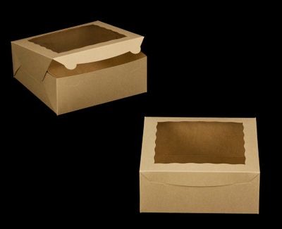 2107 - 10" x 10" x 4" Brown Lock & Tab Box with Window