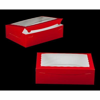 2294 - 14" x 10" x 4" Red/White Lock & Tab Box with Window