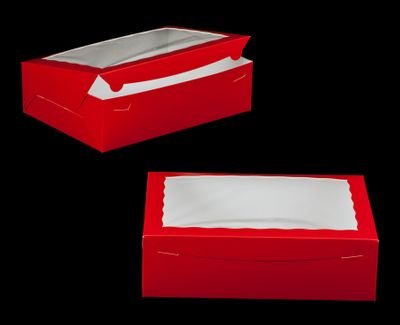 2294 - 14" x 10" x 4" Red/White Lock & Tab Box with Window
