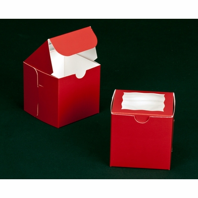 2296 - 4" x 4" x 4" Red/White Lock & Tab Box with Window