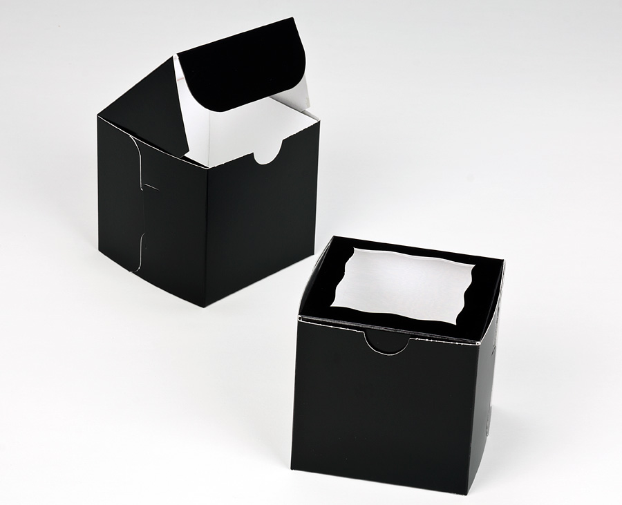 2828 - 4" x 4" x 4" Black/White Lock & Tab Box with Window