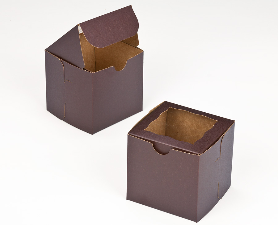 2831 - 4" x 4" x 4" Chocolate/Brown Lock & Tab Box with Window