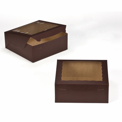 2834 - 10" x 10" x 4" Chocolate/Brown Lock & Tab Box with Window