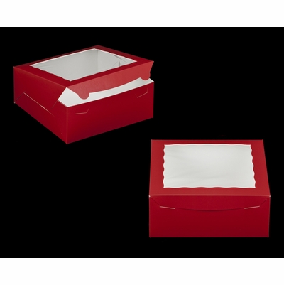 2918 - 10" x 10" x 4" Red/White Lock & Tab Box with Window