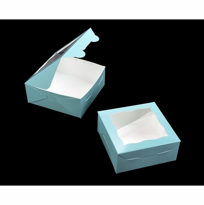 3228 - 6" x 6" x 2 1/2" Diamond Blue/White Lock & Tab Box with Window