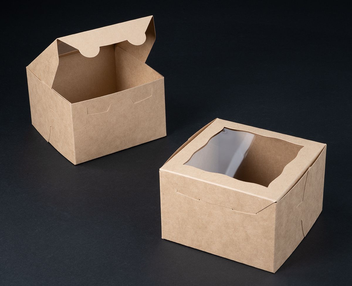 3236 - 6" x 6" x 4" Brown Lock & Tab Box with Window