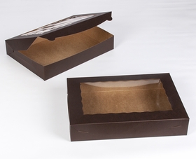 2422 - 14" x 10" x 2 1/2" Brown Lock & Tab Box with Window