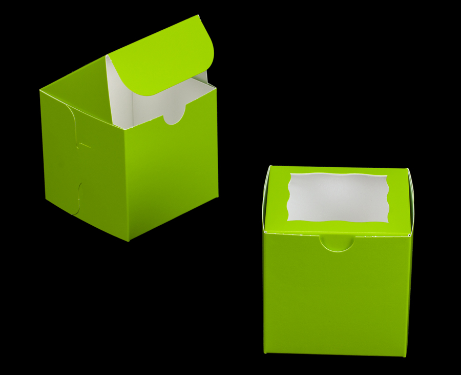 3300 - 4" x 4" x 4" Lime Green/White Lock & Tab Box with Window