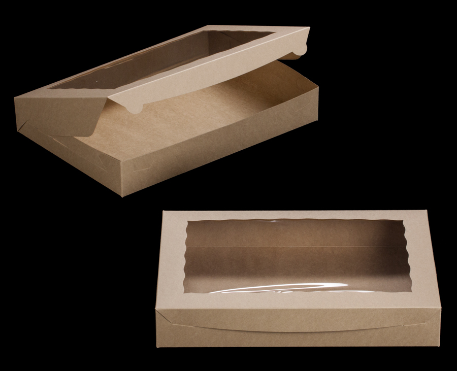 3392 - 16" x 11 1/2" x 2 1/2" Brown Lock & Tab Box with Window