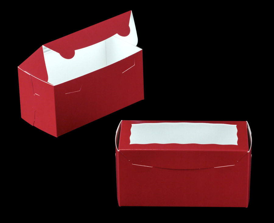 3398 - 8" x 4" x 4" Red/White Lock & Tab Box with Window