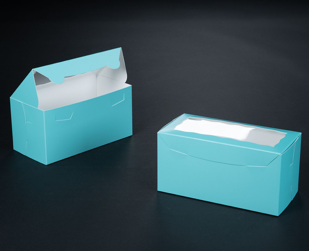 3400 - 8" x 4" x 4" Diamond Blue/White Lock & Tab Box with Window