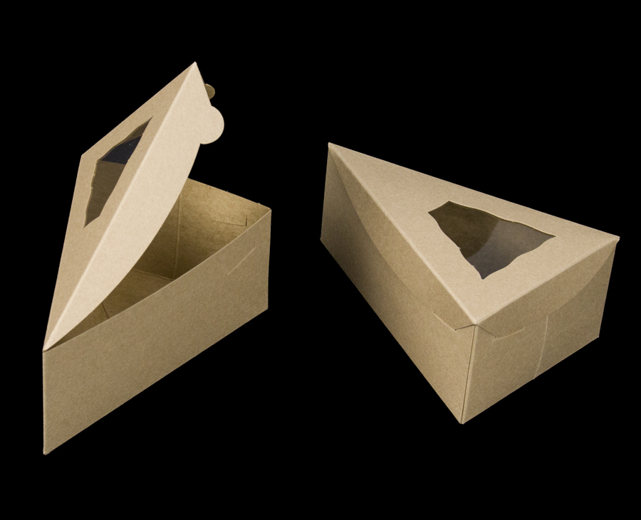 3510 - 6 3/8" x 4 1/4" x 2 1/2" Brown Pie Slice Box with Window