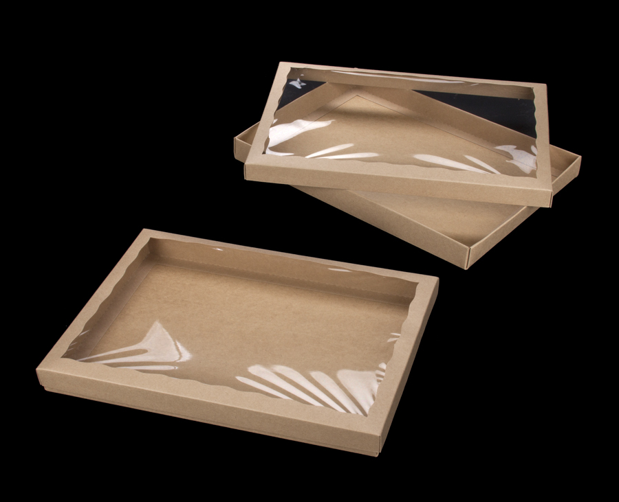 3551x3552 - 14" x 10" x 1 1/4" Brown Simplex Box Set with Poly Window