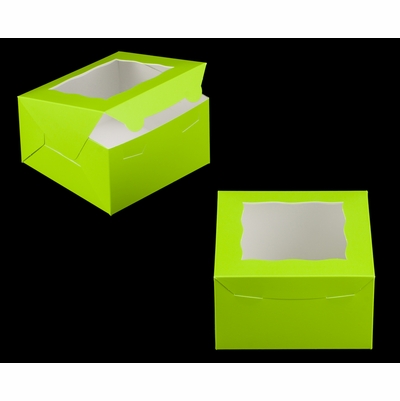 3578 - 7" x 7" x 4" Green/White Lock & Tab Box with Window